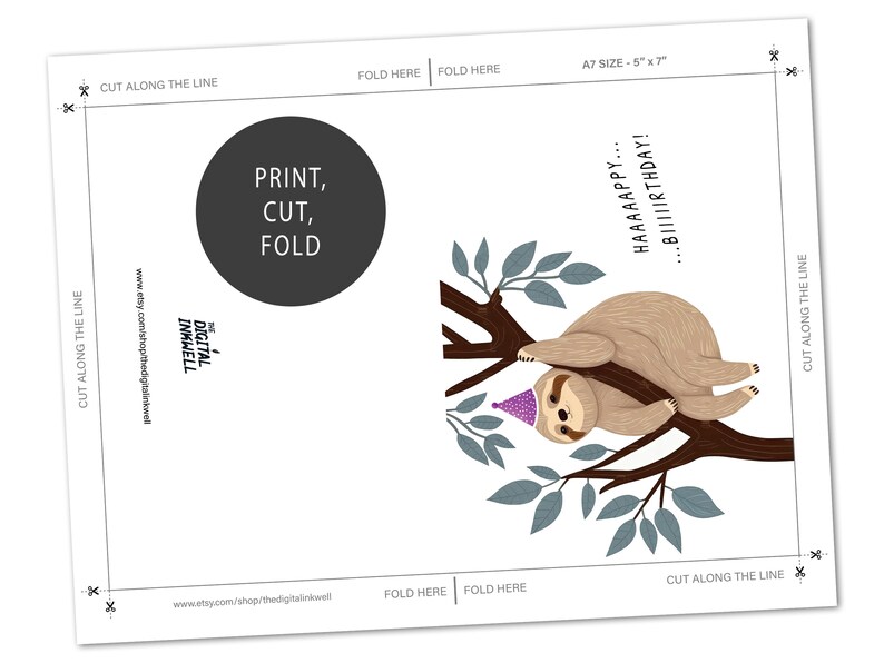 Printable Sloth Birthday Card, Instant Download, Digital Birthday Card ...