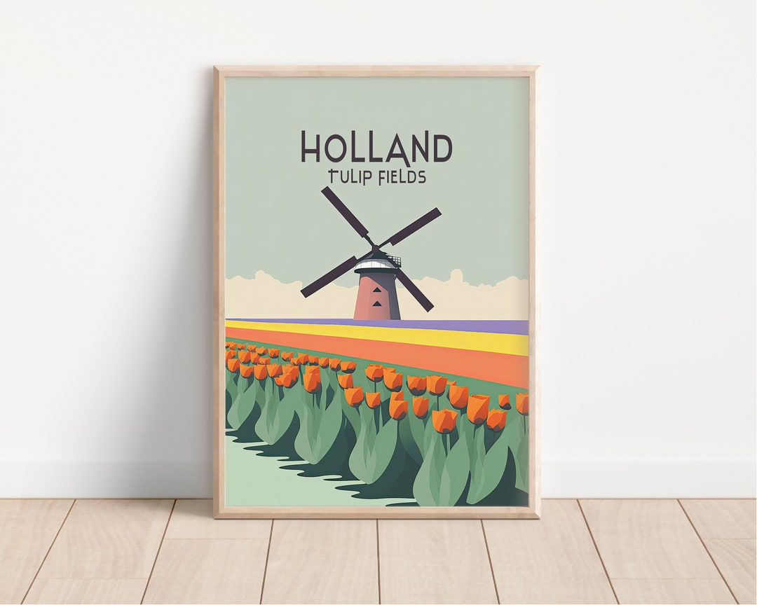 Holland Printable Travel Poster, Tulip Fields, Minimalist Design, Wall ...