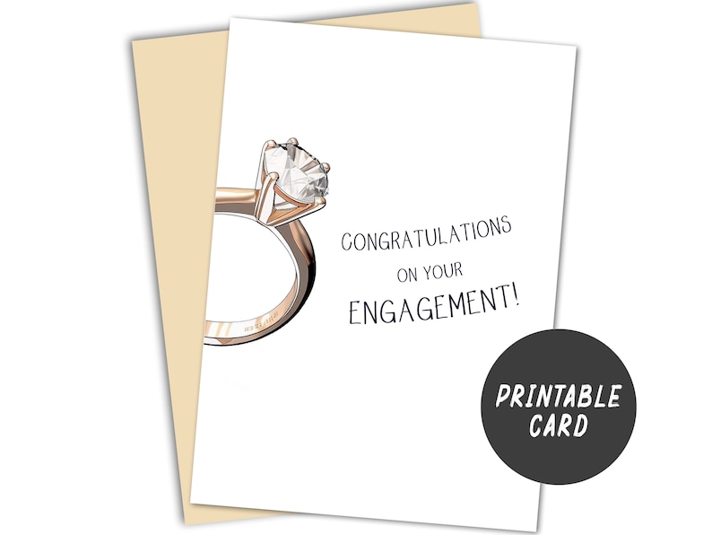 Printable Engagement Card, Instant Download, Ring Illustration ...