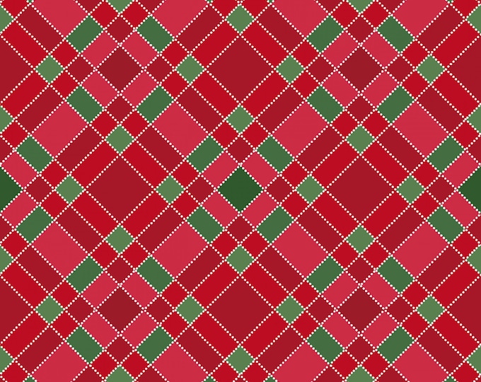 Christmas Nights Red Diagonal Plaid | Holiday Plaid Print Fabric ...