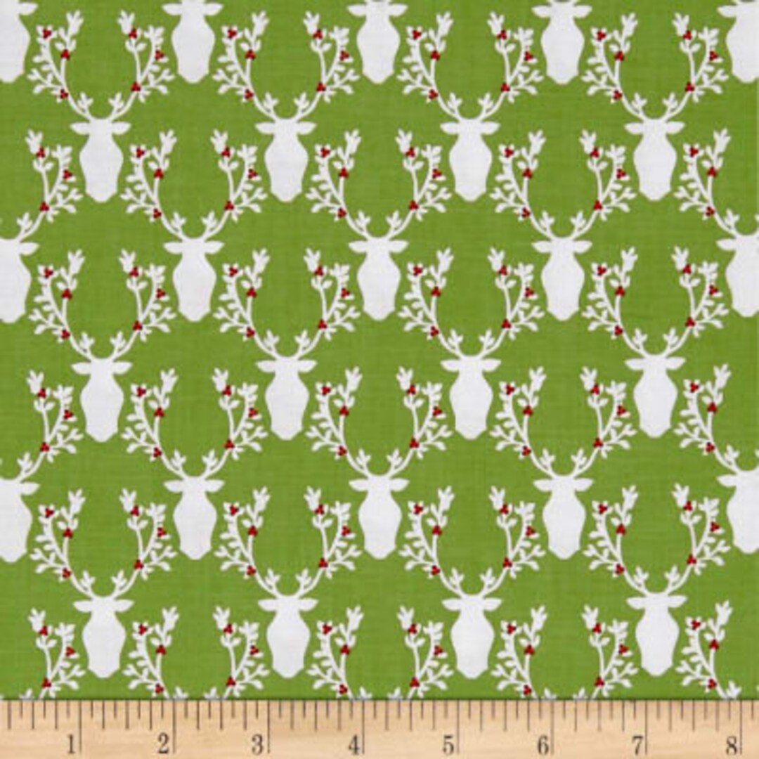 RARE: Rustique Winter Green Deer | Bucks and Boughs Holiday Fabric ...