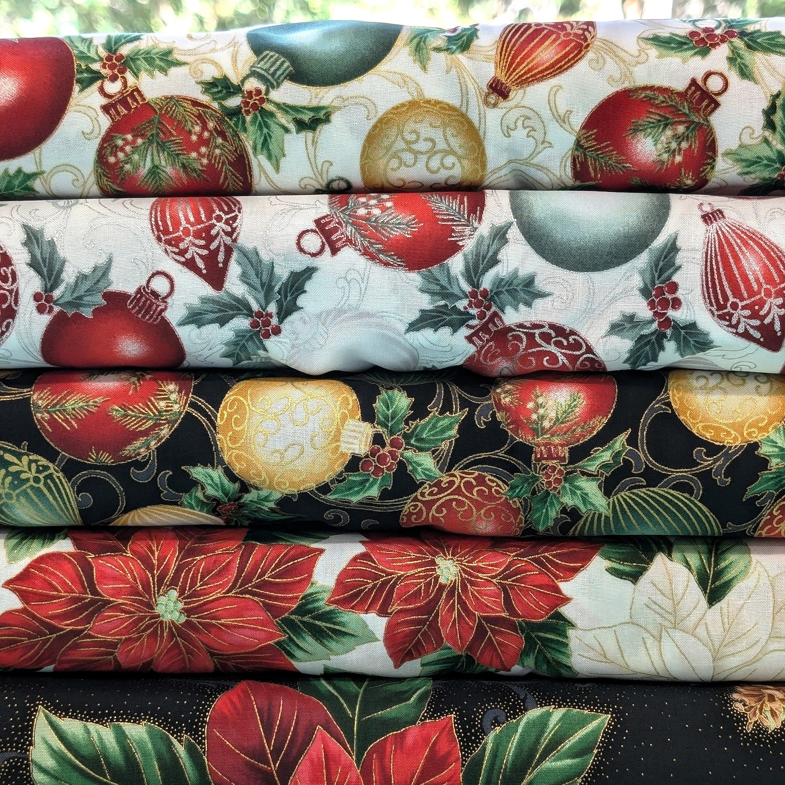 Christmas Splendor Natural Gold Poinsettias | Holiday Floral Fabric ...