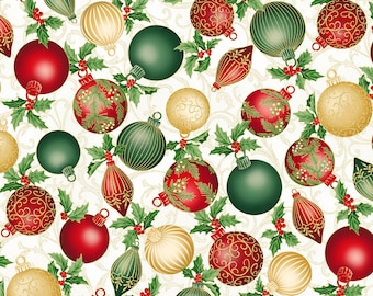 Christmas Splendor Natural Gold Poinsettias Holiday Floral Fabric ...