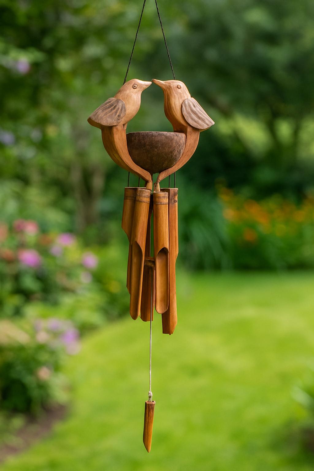 Bamboo Bird Couple Wind Chime Husband and Wife Bamboo Decor Coconut ...