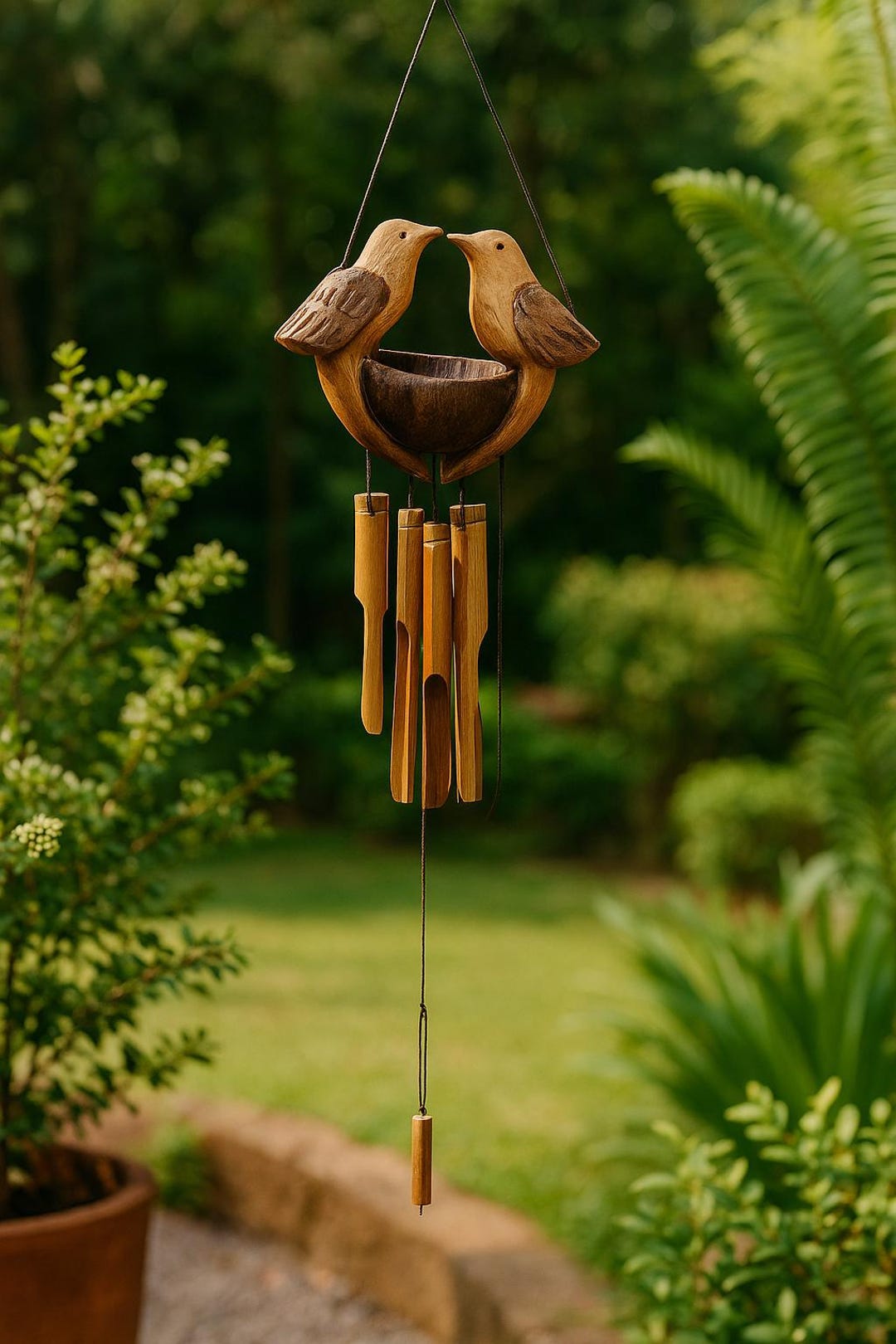Bamboo Bird Couple Wind Chime Husband and Wife Bamboo Decor Coconut ...