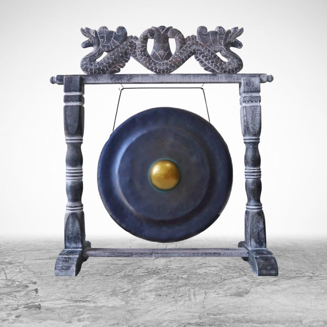 Large Balinese Gong With Antique Wood Stand 80cm Black Gong Meditation ...