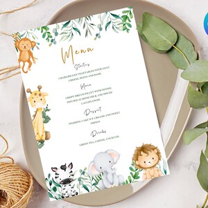 EDITABLE Safari Food Menu, Gender Neutral Menu, Jungle Menu Card Wild ...