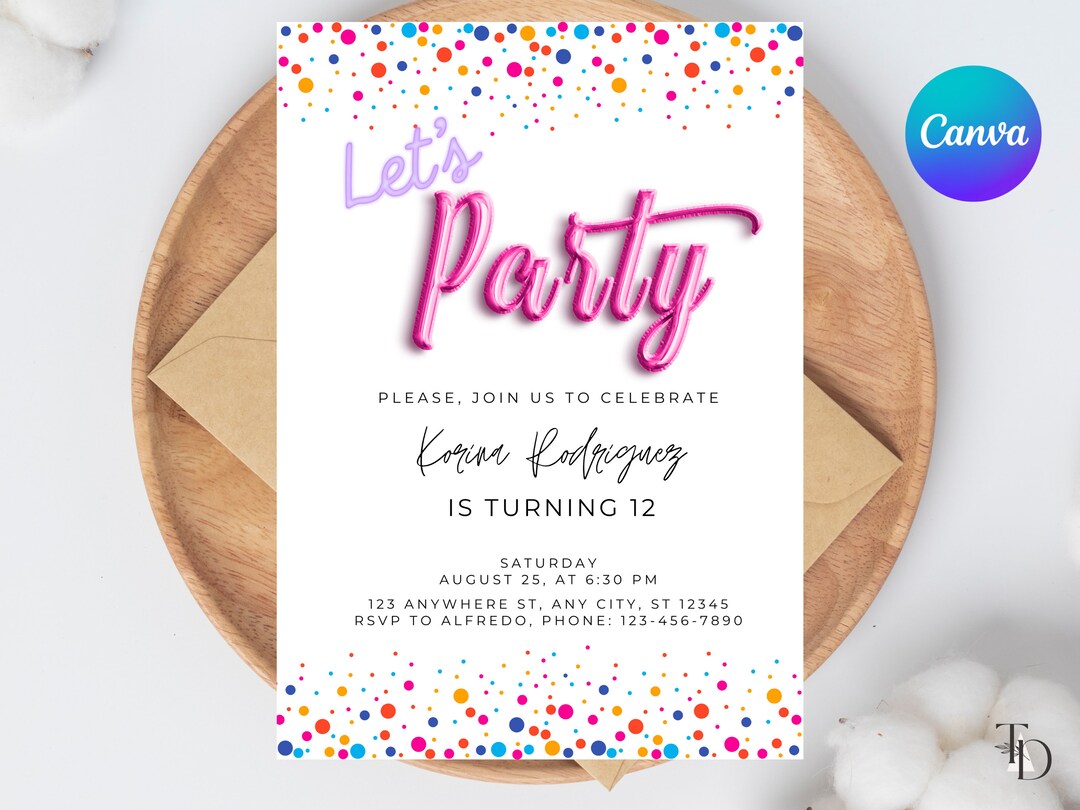 Confetti Party Invitation, It's Party Time, Colorful Invite, Simple ...