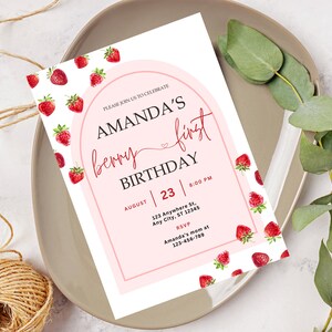 EDITABLE Berry First Birthday Invitation, Berry First Birthday Digital ...
