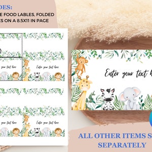 Editable Safari Food Tags: Jungle Animals Tent Cards (digital Download ...