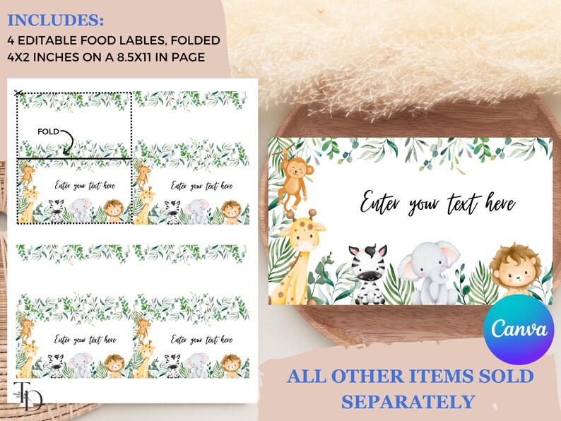 EDITABLE Safari Food Tags, Gender Neutral Buffet Label, Jungle Tent ...