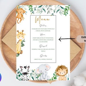 EDITABLE Safari Food Menu, Gender Neutral Menu, Jungle Menu Card Wild ...