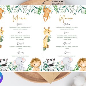 EDITABLE Safari Food Menu, Gender Neutral Menu, Jungle Menu Card Wild ...