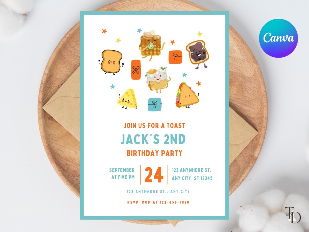 Bread Birthday Invitation Template, Editable Bread Toast Party Invite ...