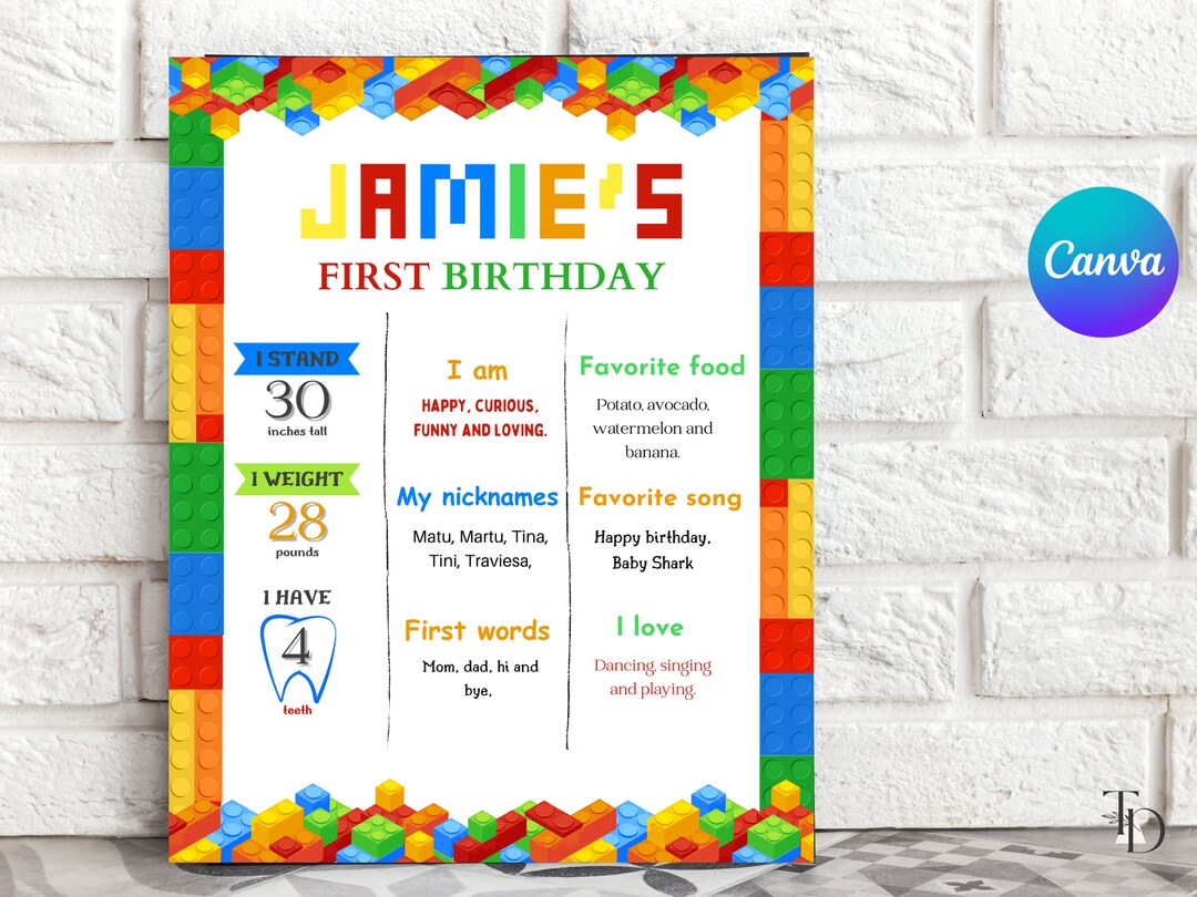 Building Blocks Milestone Birthday Poster, Editable Building Bricks ...