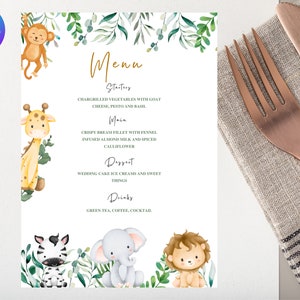 EDITABLE Safari Food Menu, Gender Neutral Menu, Jungle Menu Card Wild ...