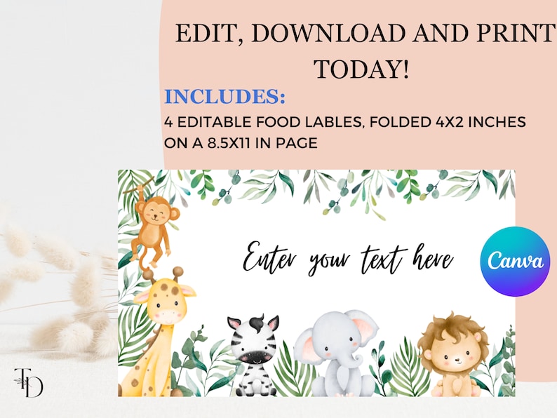EDITABLE Safari Food Tags, Gender Neutral Buffet Label, Jungle Tent ...