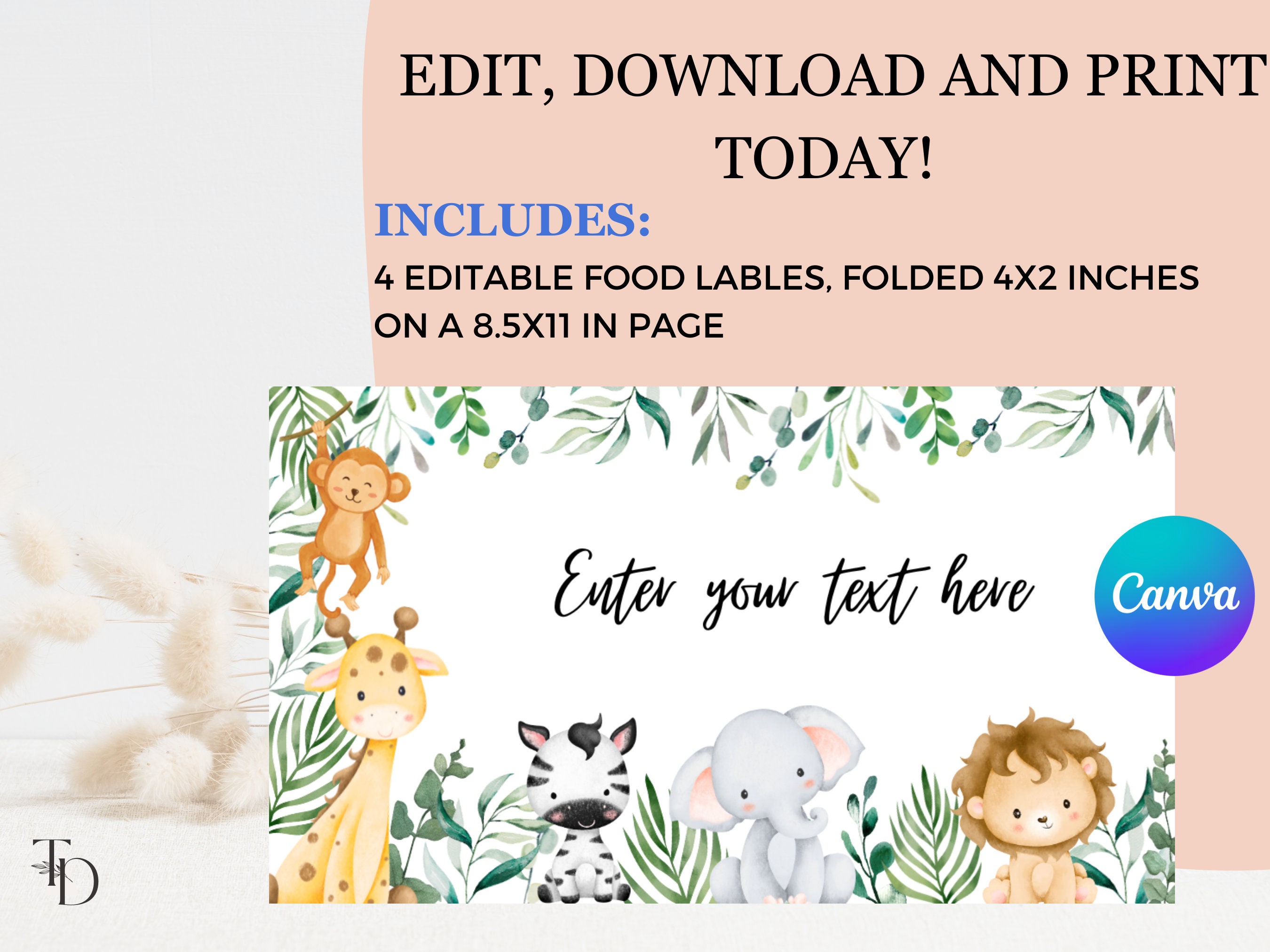 EDITABLE Safari Food Tags, Gender Neutral Buffet Label, Jungle Tent ...