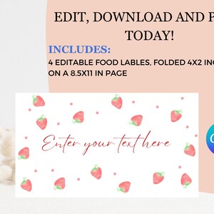 EDITABLE Strawberry Food Tags, Berry Buffet Label, Girl Birthday Tent ...