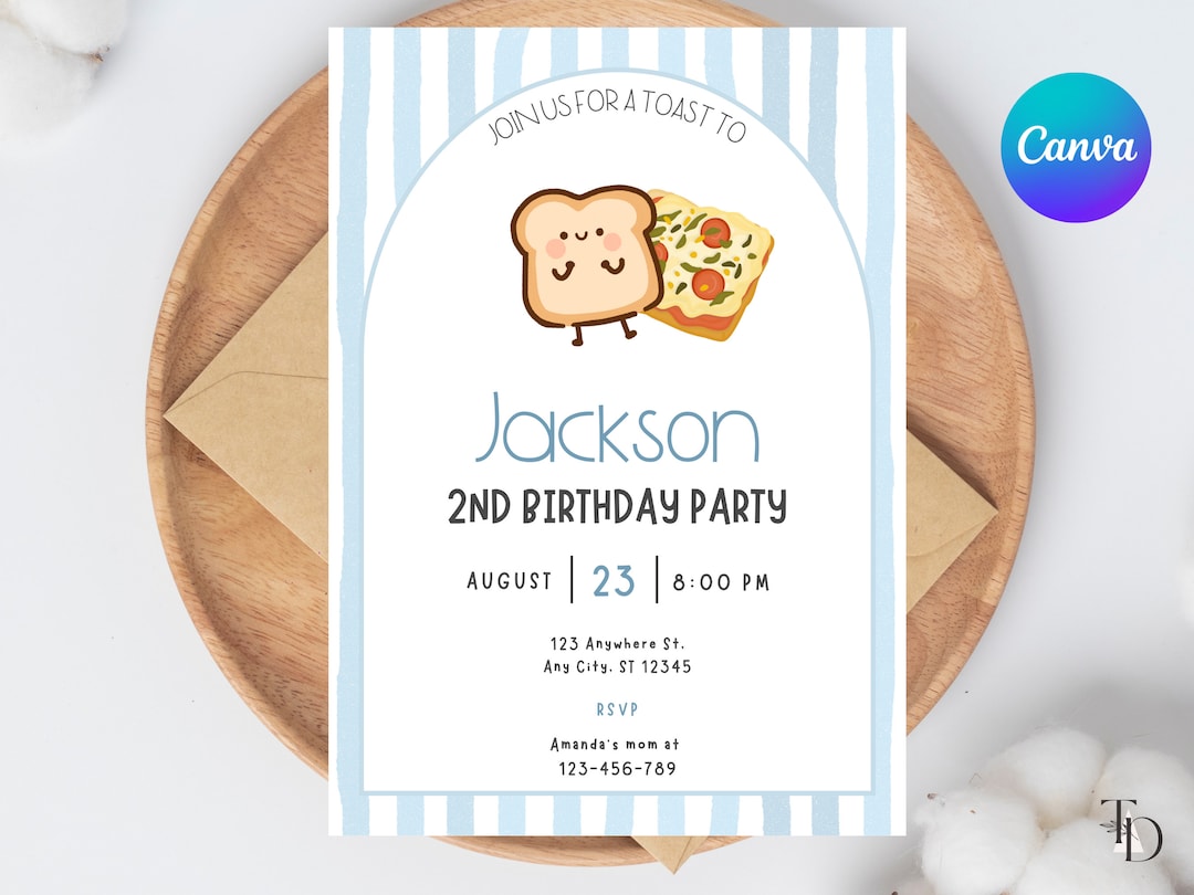 Bread Birthday Invitation Template, Editable Bread Toast Party Invite ...
