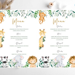EDITABLE Safari Food Menu, Gender Neutral Menu, Jungle Menu Card Wild ...