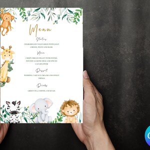 EDITABLE Safari Food Menu, Gender Neutral Menu, Jungle Menu Card Wild ...
