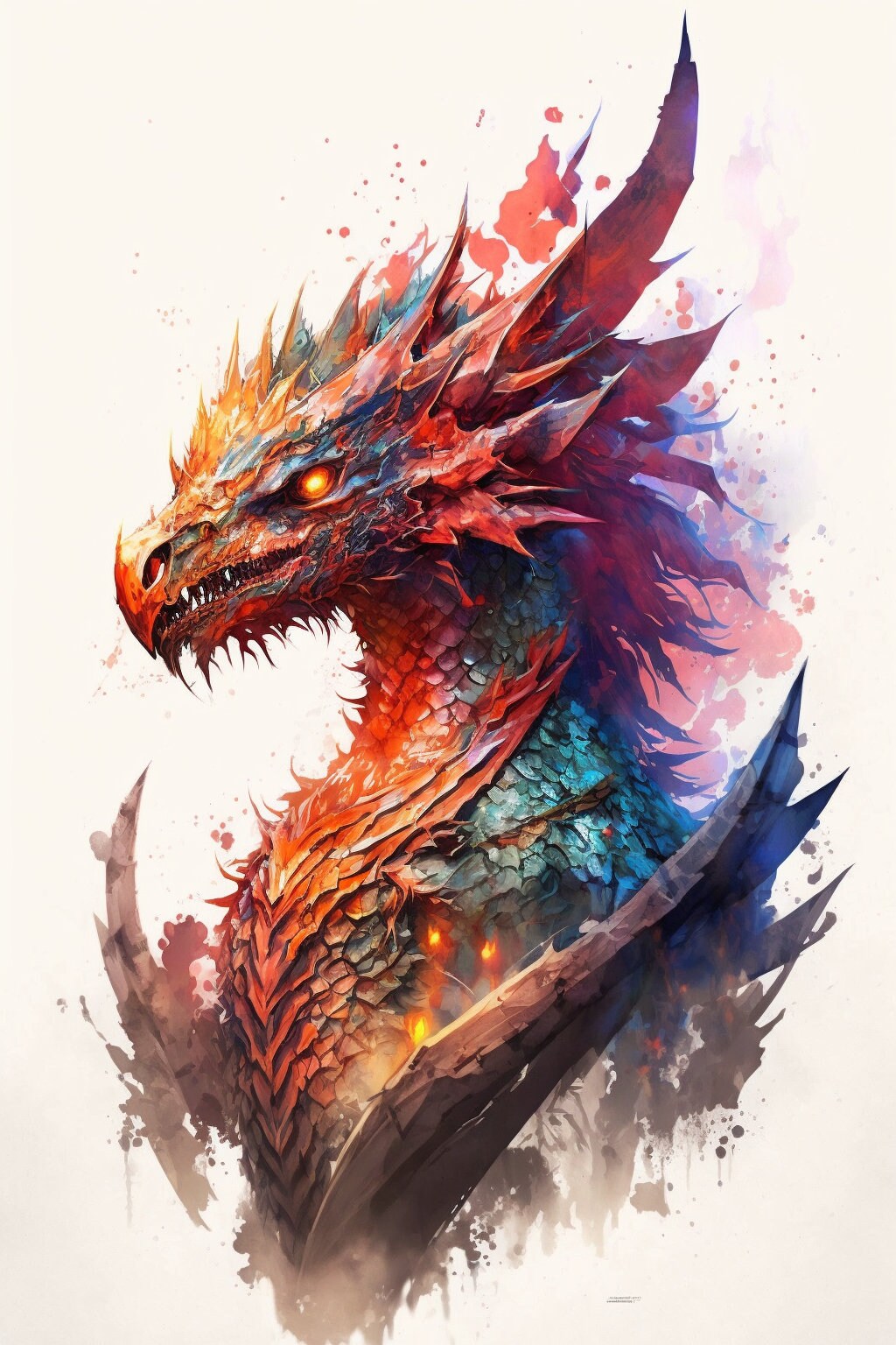 Red Dragon Watercolor Painting Fantasy Dragon Wall Art Dragon Prints ...