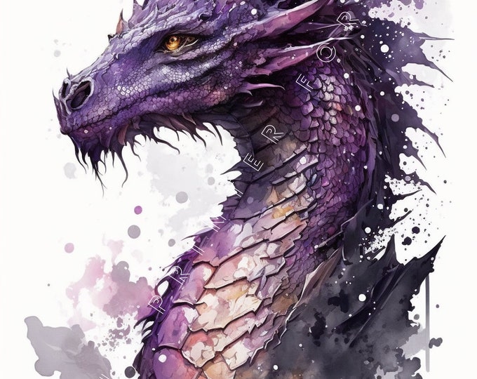 Purple Dragon Watercolor Painting - Fantasy Dragon Wall Art - Dragon ...