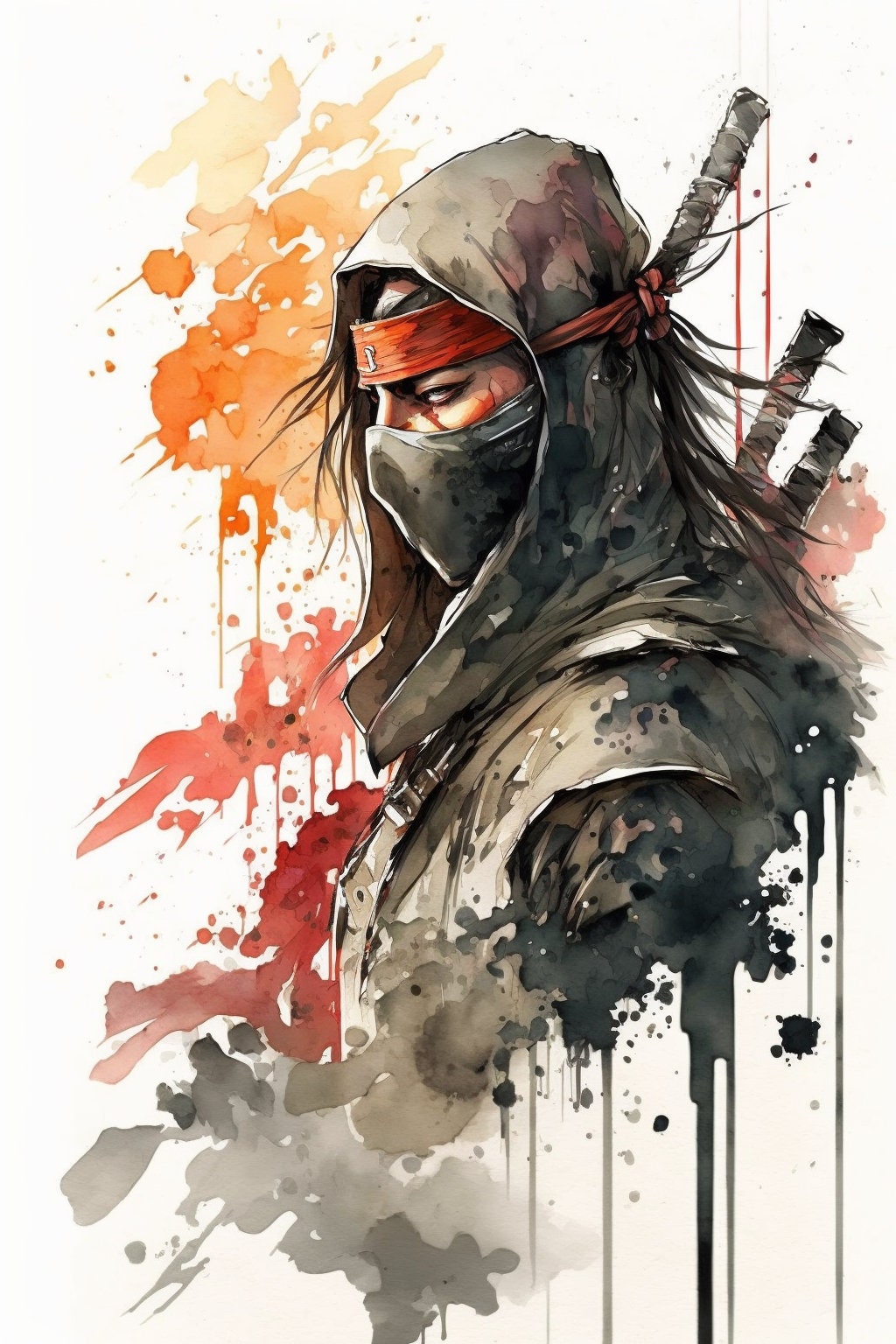 Ninja Watercolor Painting Fantasy Wall Art Ninja Prints Original ...