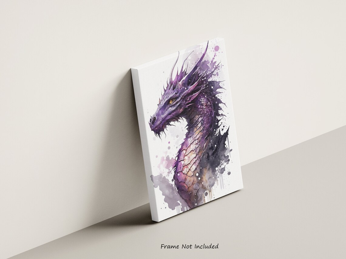 Purple Dragon Watercolor Painting - Fantasy Dragon Wall Art - Dragon ...