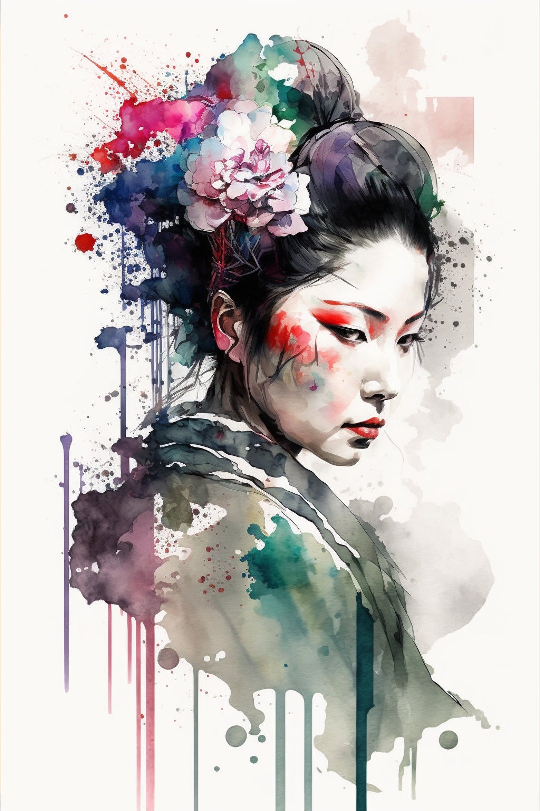 Geisha Watercolor Painting Fashion Wall Art Geisha Prints Original ...