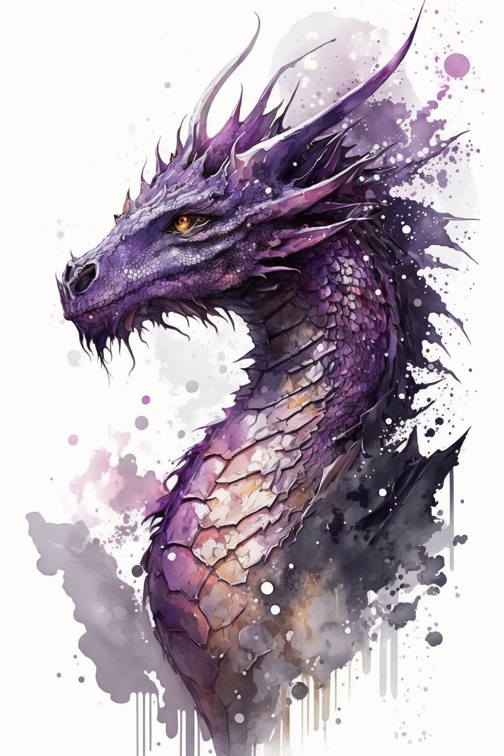 Purple Dragon Watercolor Painting Fantasy Dragon Wall Art - Etsy