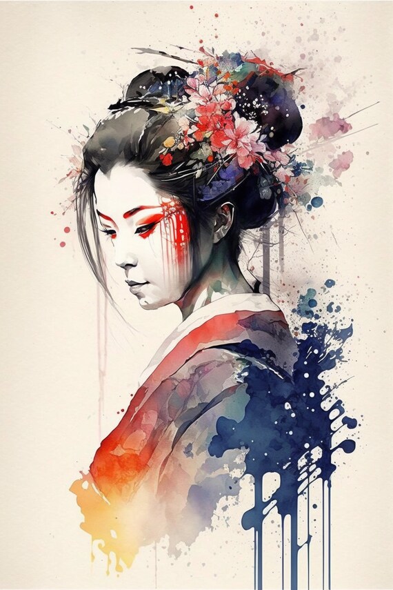 Geisha Watercolor Painting