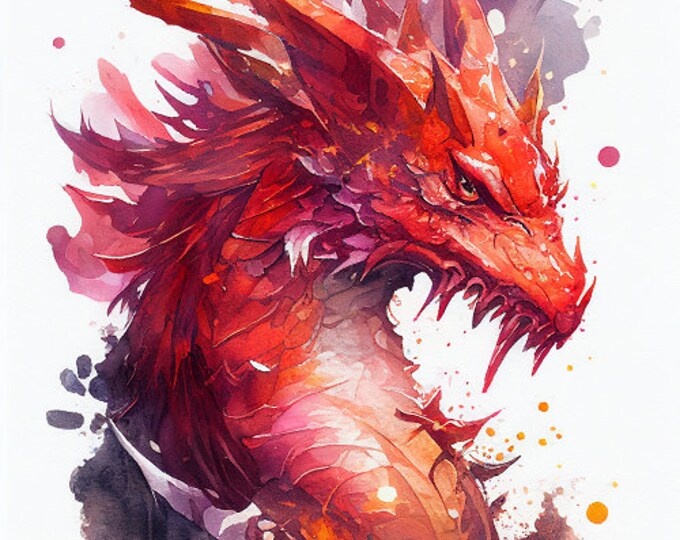 Red Dragon Watercolor Painting - Fantasy Dragon Wall Art - Dragon ...