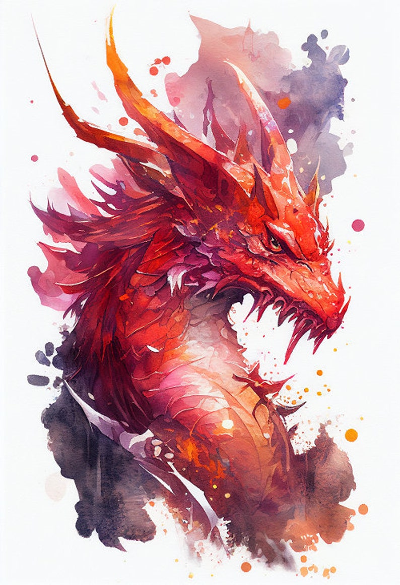 Red Dragon Watercolor Painting Fantasy Dragon Wall Art - Etsy