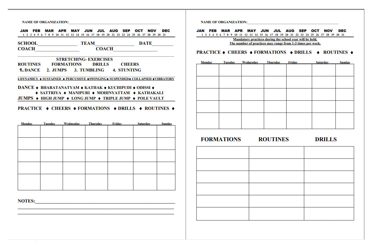Coach Documents for Cheer Practice and Routines, Dance and Jumps ...
