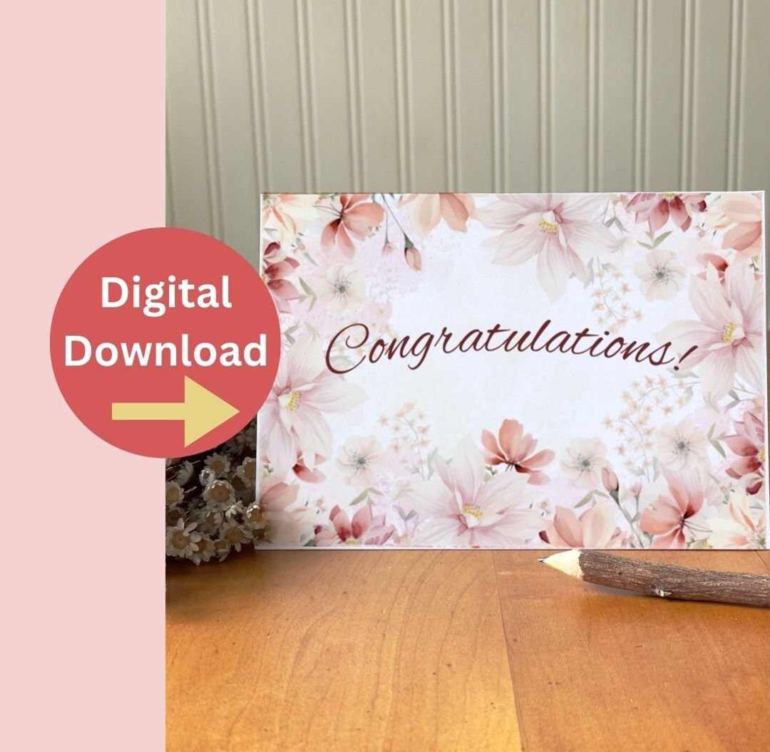 Printable Congratulations Card - Floral Wedding Card - Digital Wedding ...