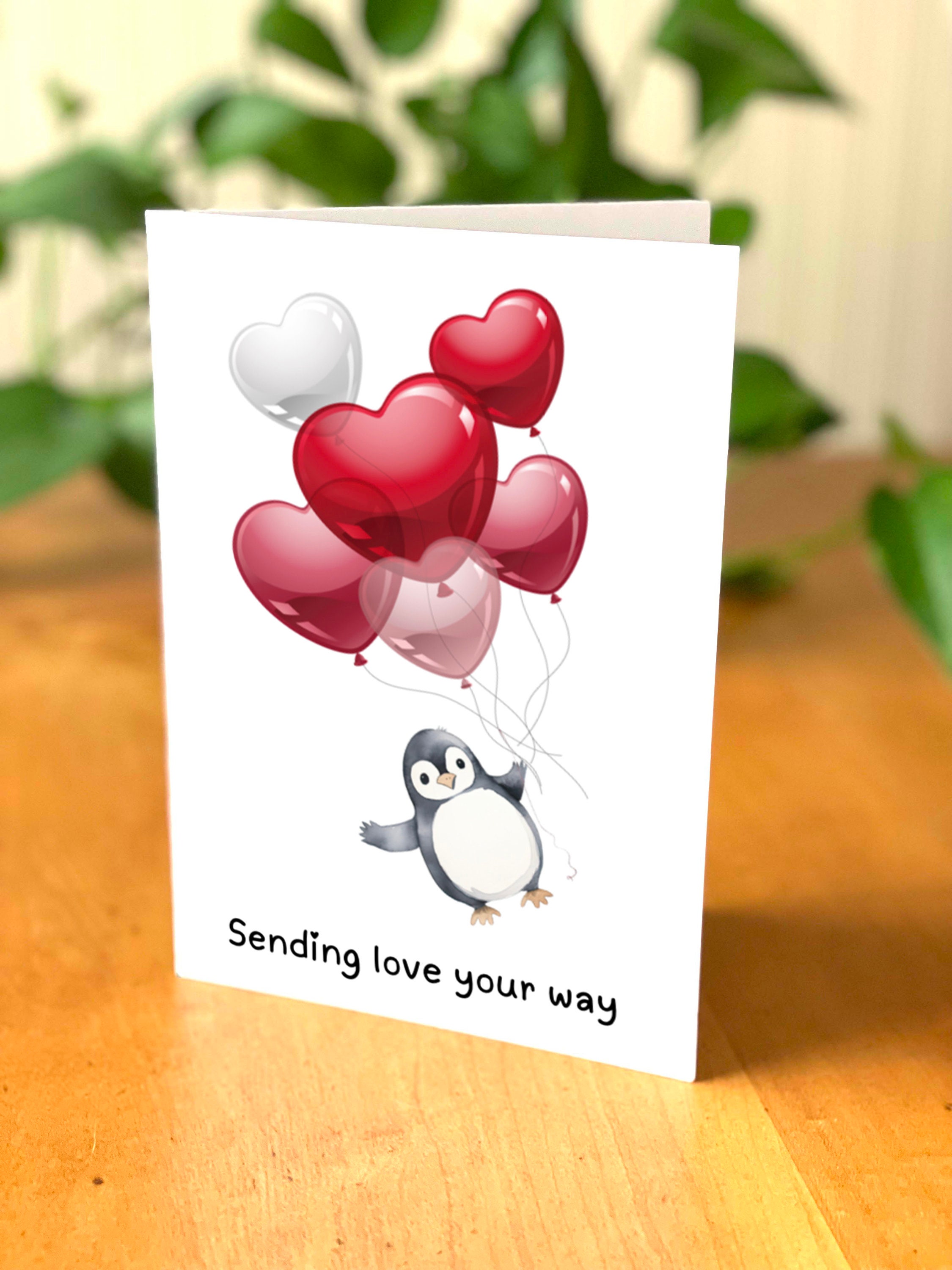 Cute Penguin Love Card – Heart Balloons Printable (digital Download) - Etsy