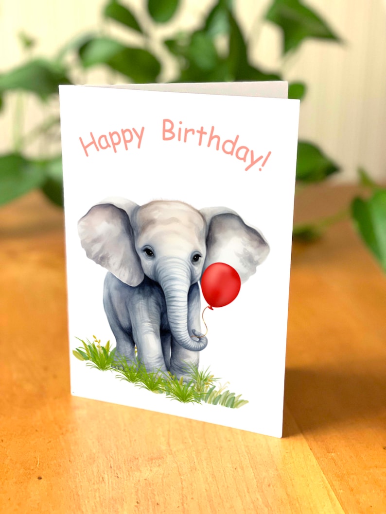 Cute Elephant Birthday Card for Kids – Watercolor Art (digital Download ...