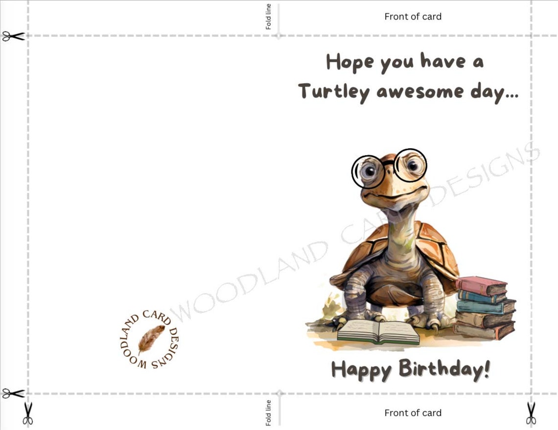 Cute Turtle Birthday Card - Avid Reader, Digital Download - Etsy