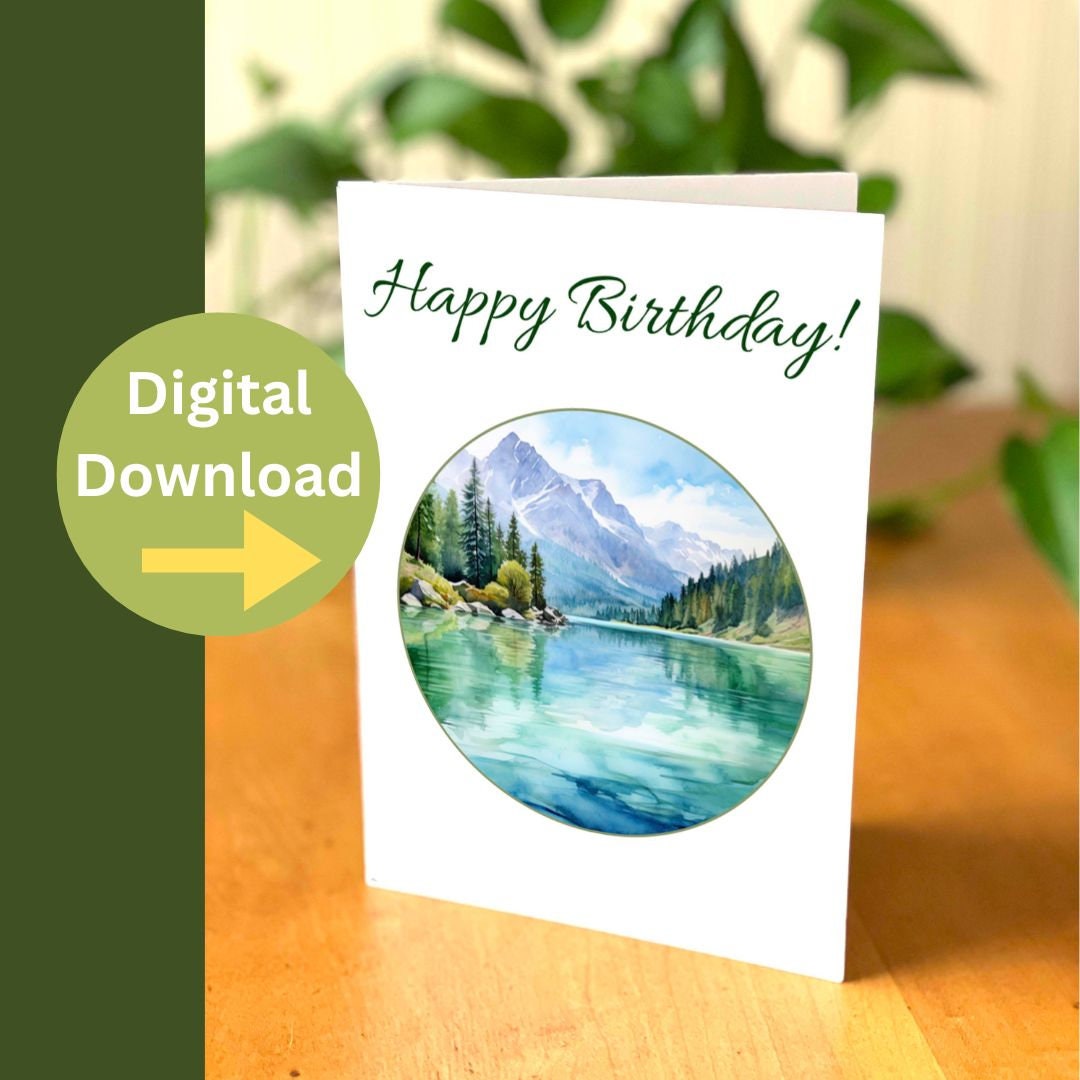 Printable Mountain Birthday Card - Happy Birthday for a Fisherman ...