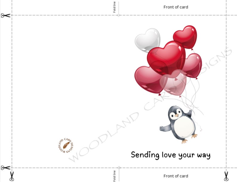 Cute Penguin Love Card – Heart Balloons Printable (digital Download) - Etsy