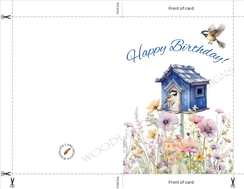 Digital Garden Birthday Card - Bird Birthday Greeting - Chickadees in a ...