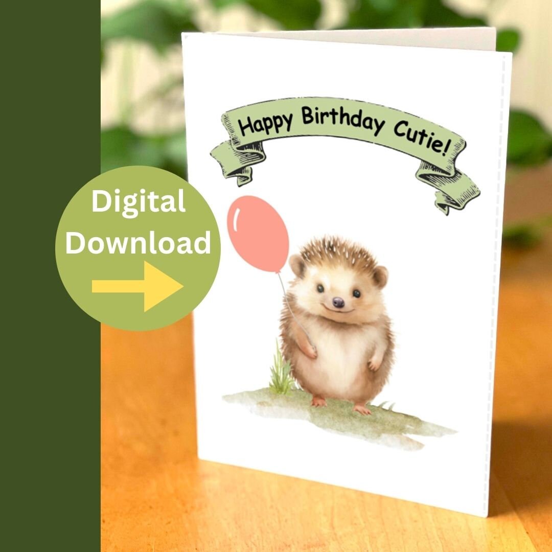 Hedgehog Birthday Card - Cute Animal Birthday Card - Cute Digital ...