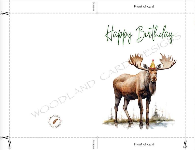 Moose Birthday Card - Cute Digital Birthday Card - Moose With Party Hat ...