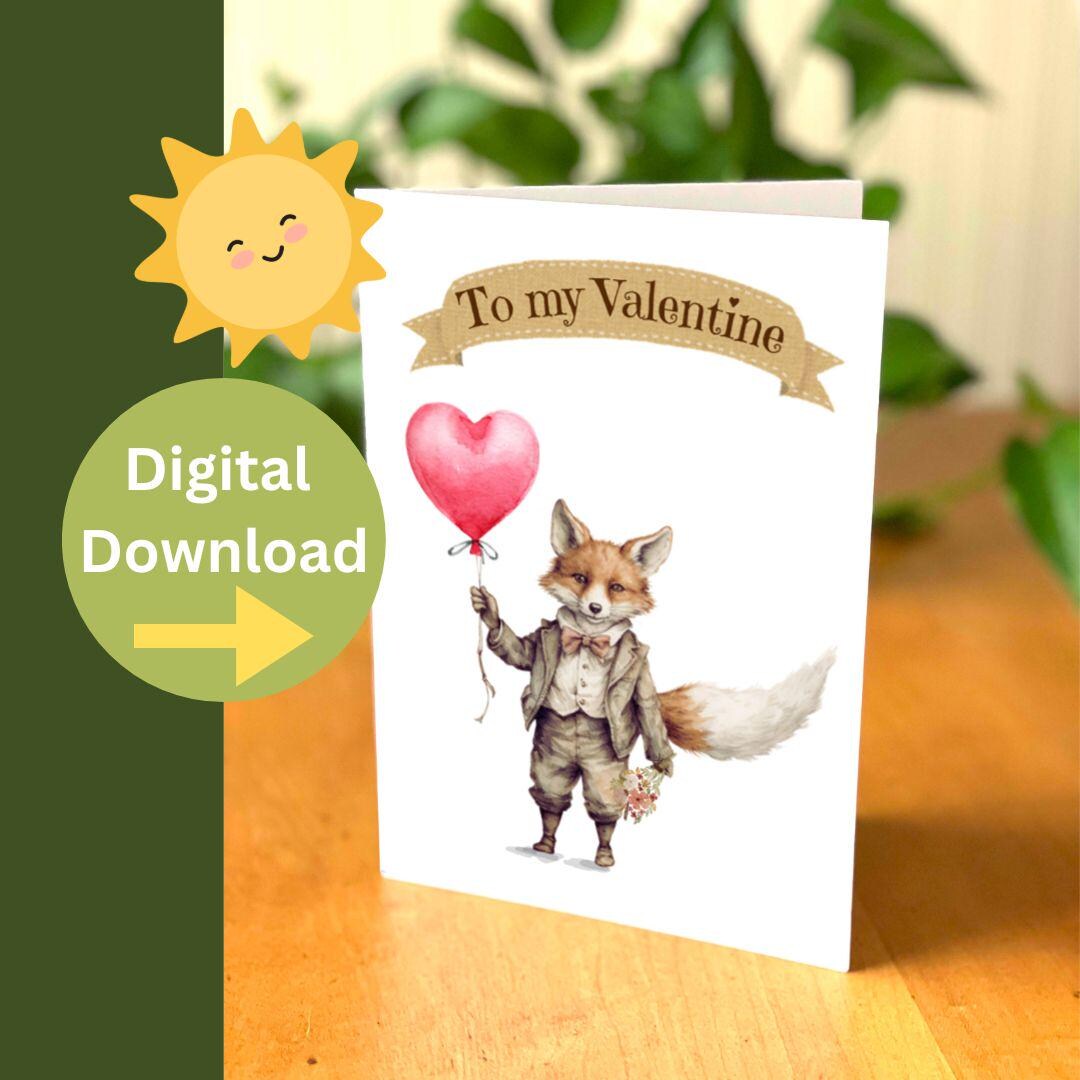 Cute Fox Valentine's Card – Printable 5x7 Greeting (digital Download ...