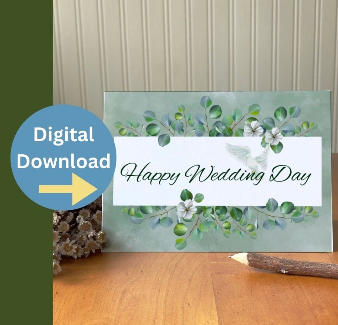 Digital Wedding Day Card - Floral Wedding Card With a Dove - Instant ...