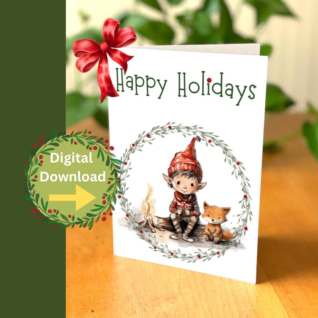 Cute Christmas Elf Greeting Card- Digital Christmas Card - Happy ...