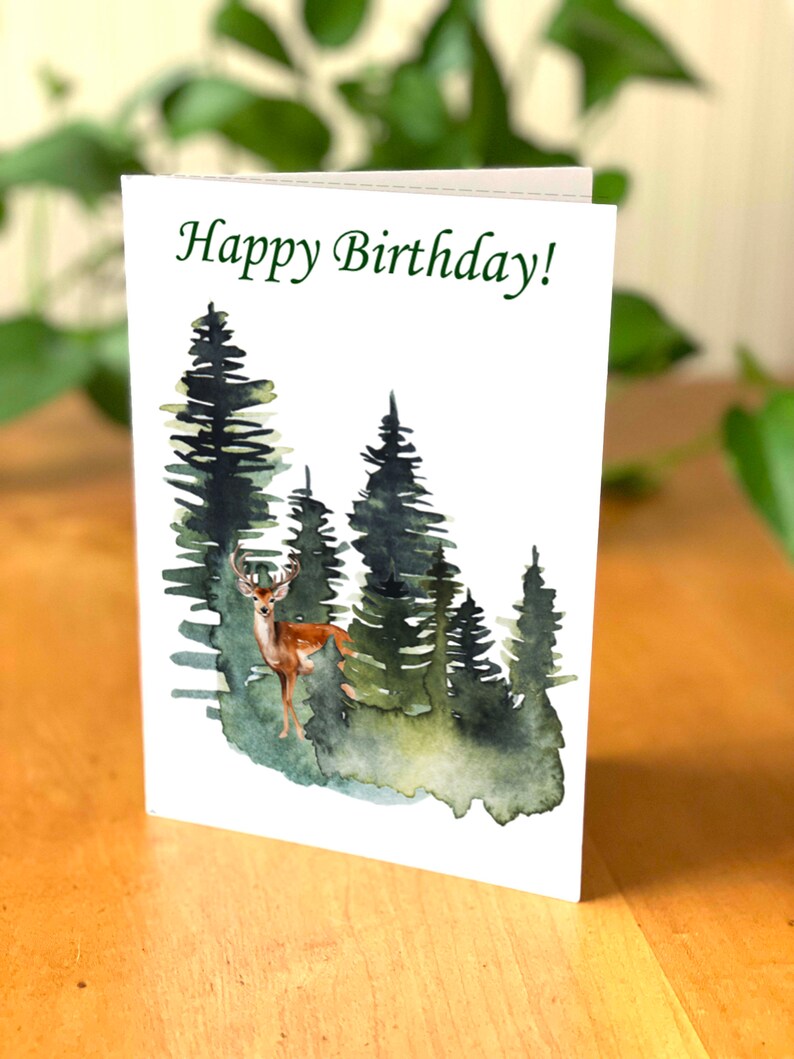 Printable Wilderness Birthday Card -happy Birthday Card With Deer and ...