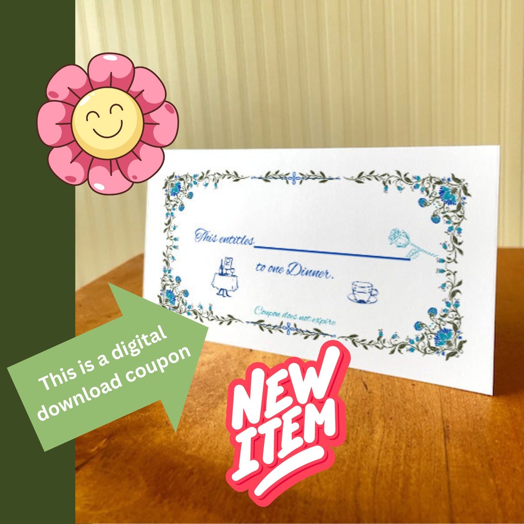 Printable Dinner Coupon - Digital Download Gift Coupon -print at Home ...